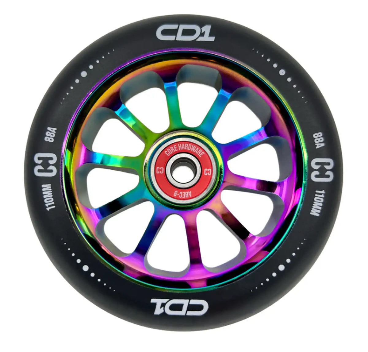 Core CD1 Spoked Scooter Wheel Black/Neochrome 110mm – Ripped Knees